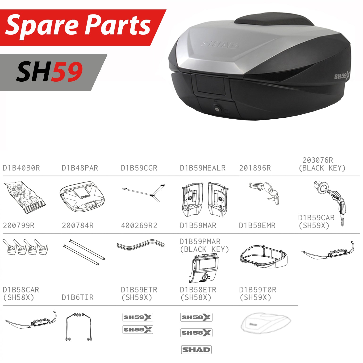 SHAD SH59x Top Box Spare Parts – Moto Planet